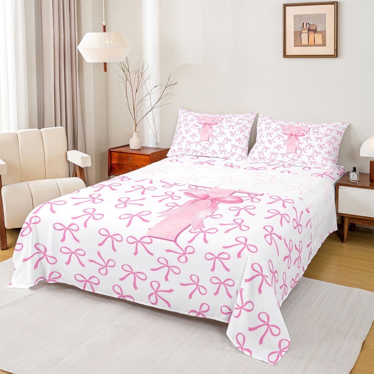 jejeloiu Monogrammed T Letter Bed Sheets,Cute Kawaii Bowknot King ...