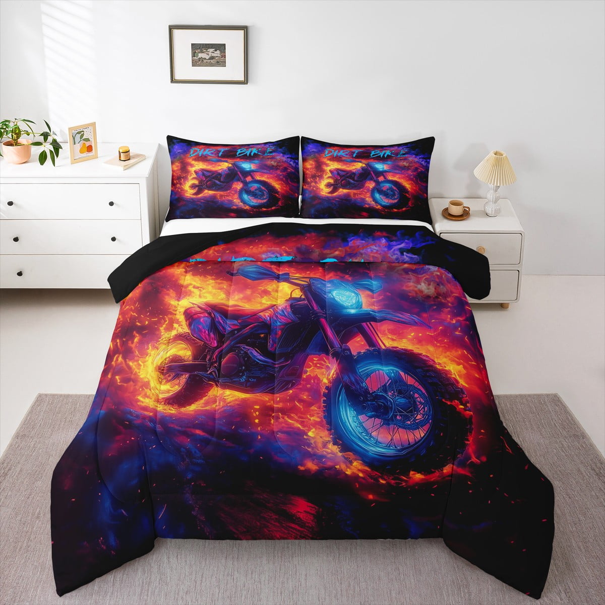 jejeloiu Motorcycle King Size Comforter Sets,Dirt Bike Bedding ...