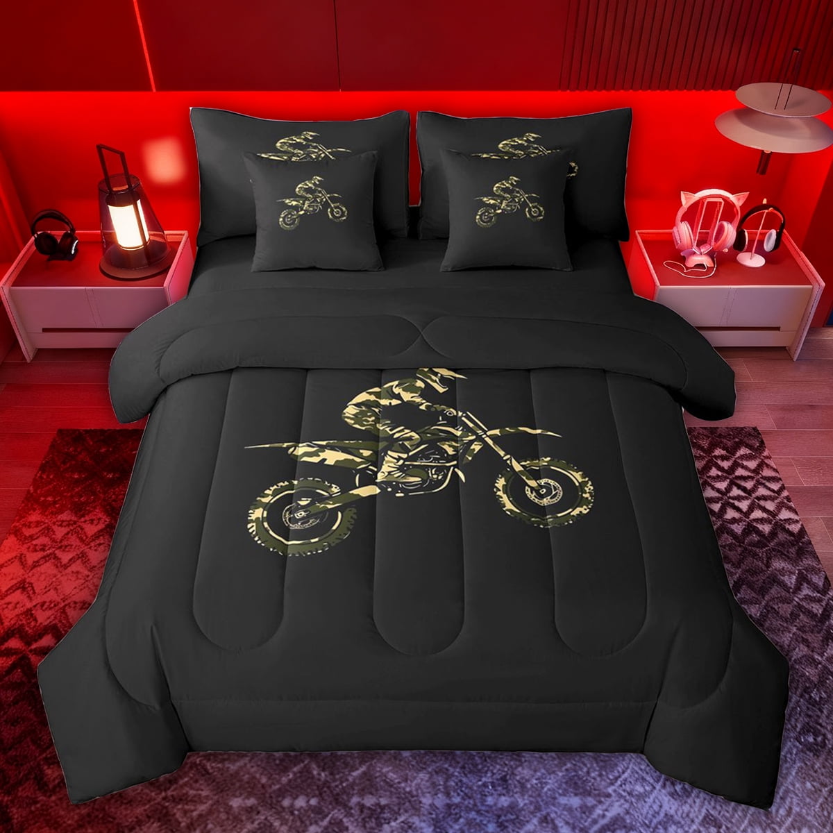 jejeloiu Motorcycle Motor Biker 7-Piece Twin Bedding Sets,Military ...