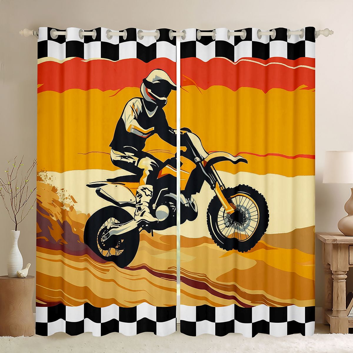 jejeloiu Motorcycle Motor Biker Curtains Pack of 2 (42x84 Each),Orange ...