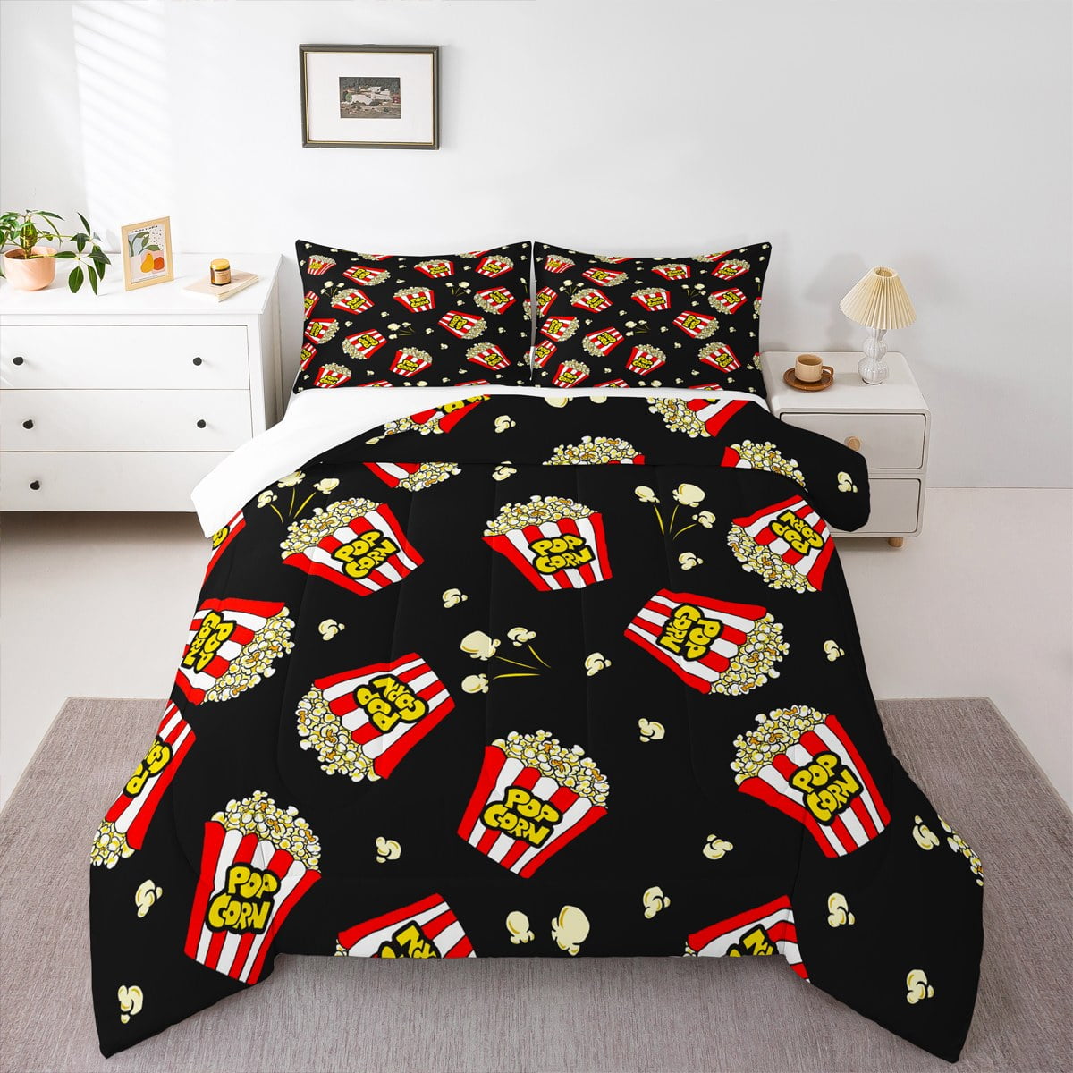 jejeloiu Movie Popcorn Full Size Comforter Sets,Movie Theater Bedding ...