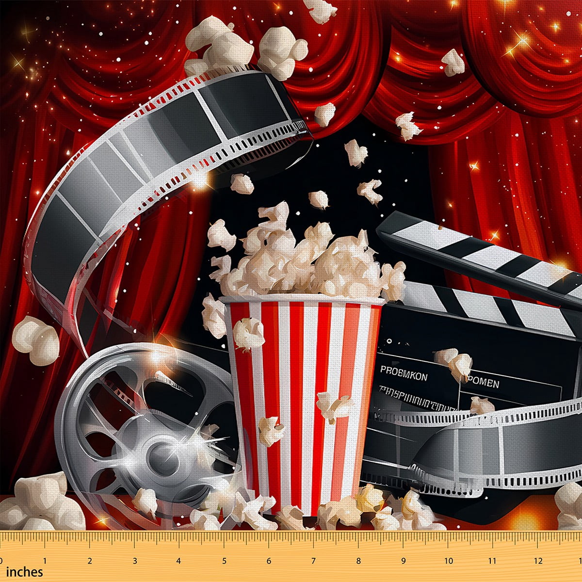 jejeloiu Movie Theater Theme Fabric by the Yard 1 Yard,Movie Filmstrip ...