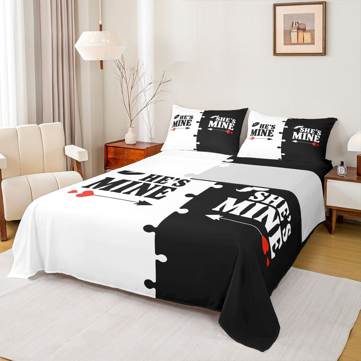 jejeloiu Mr And Mrs Bed Sheets,Couple Gifts King Sheets,White Black ...
