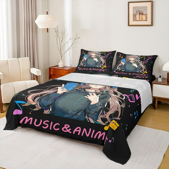 jejeloiu Music Anime Girl Twin Sheet Sets,Kids Romantic Gifts Bedding ...