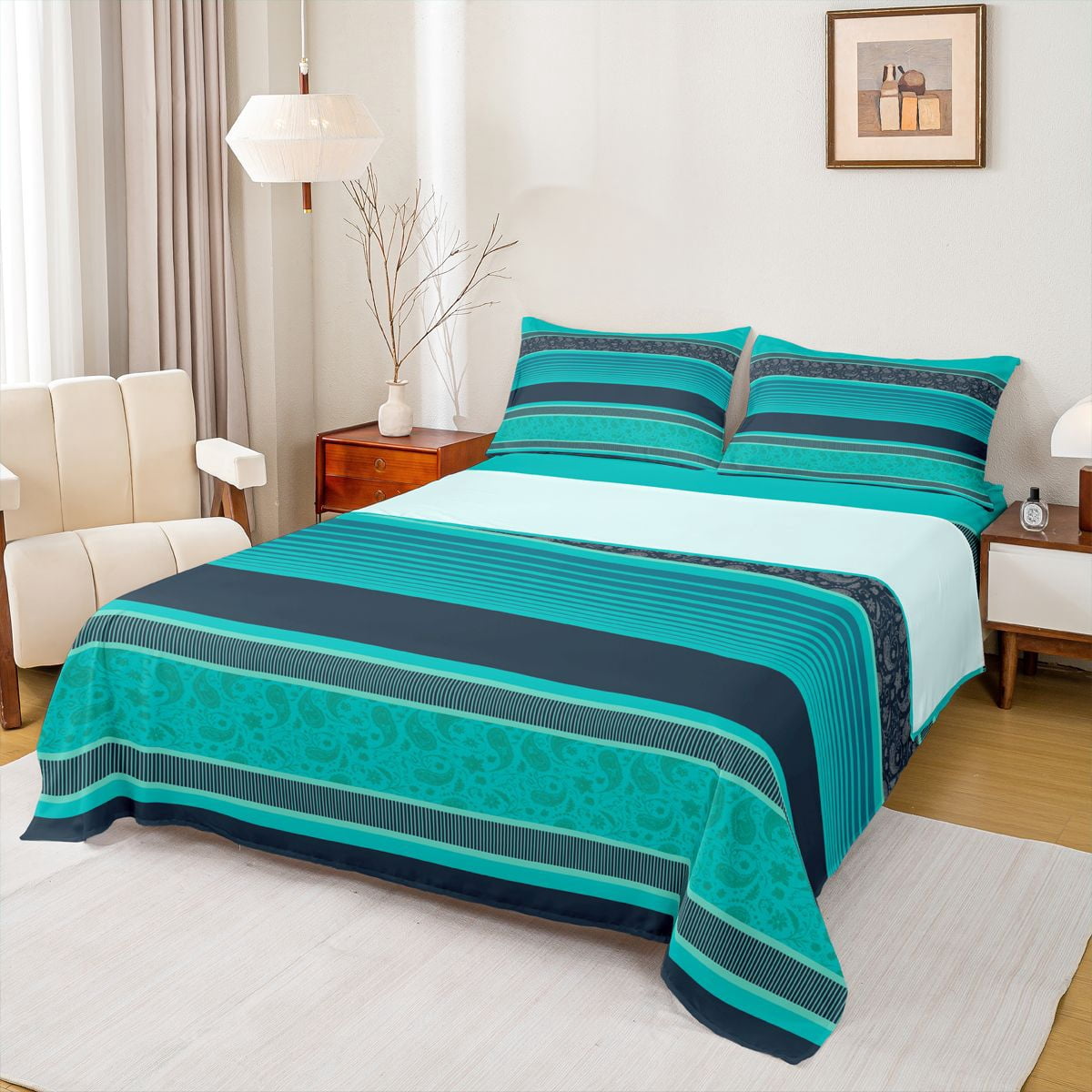 jejeloiu Nautical Paisley Queen Sheets For Men Women,Coastal Print ...