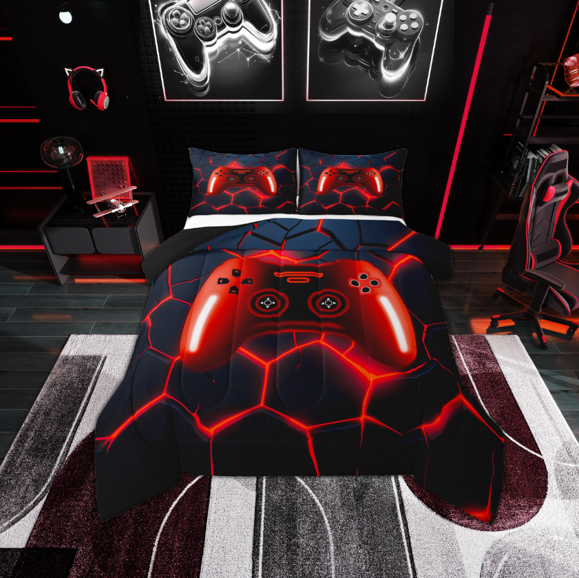 jejeloiu Neon Gamepad Full Size Comforter Sets,Modern Video Game ...