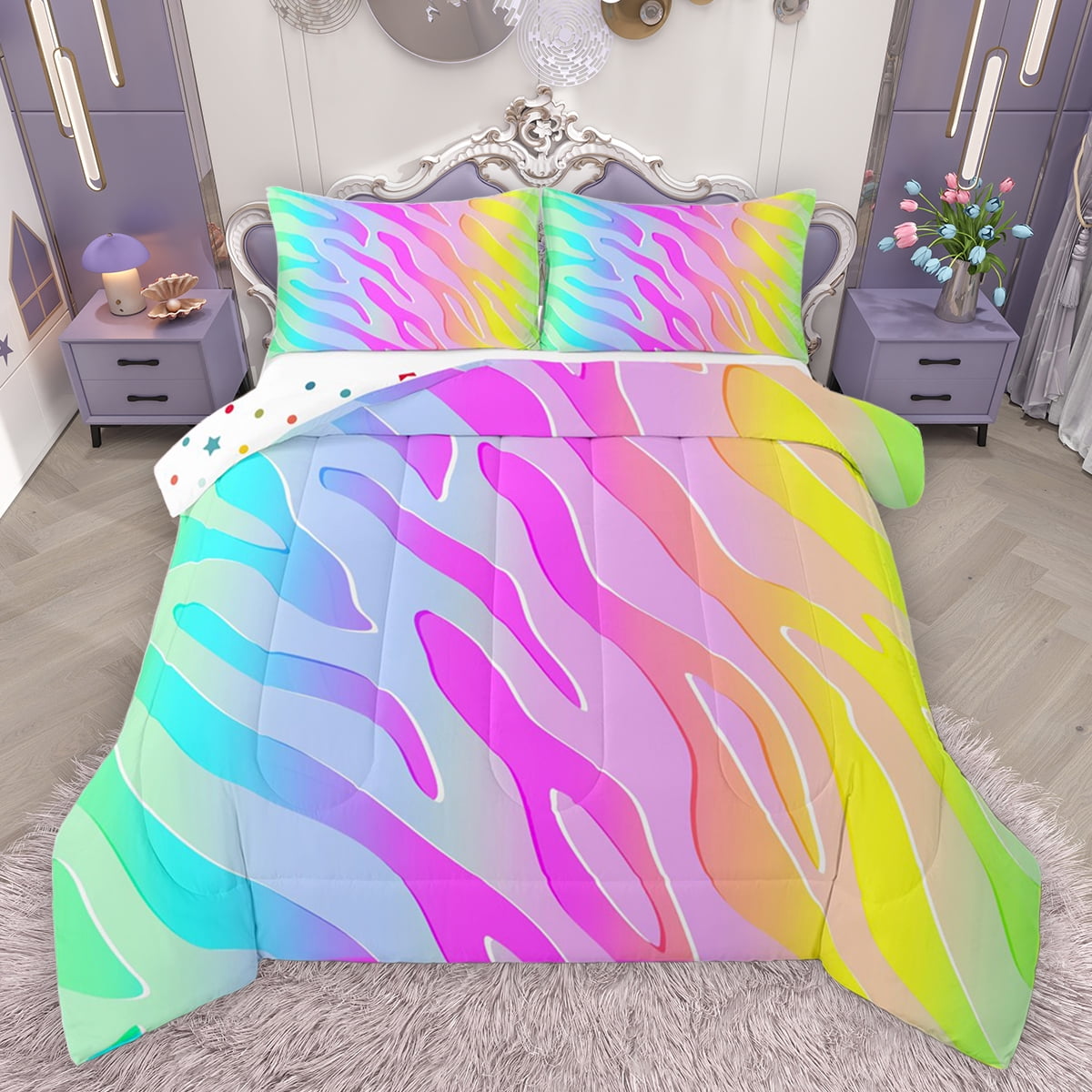 jejeloiu Neon Zebra Texture Bedding Comforter Set,Zebra Stripes Twin ...