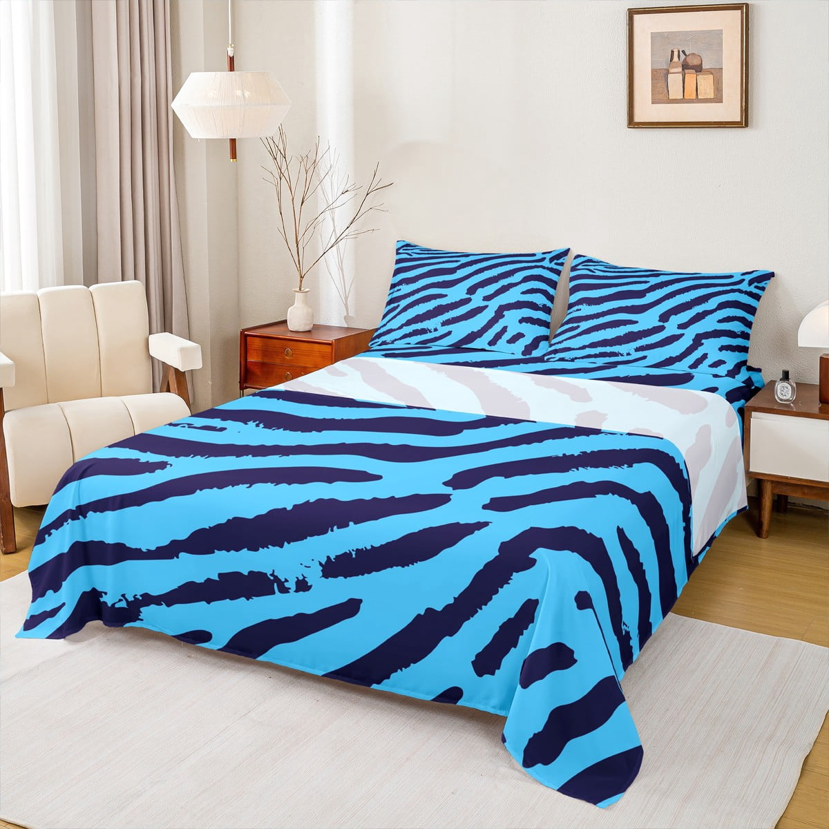 jejeloiu Neon Zebra Texture Twin Sheet Sets,Zebra Stripes Twin Fitted ...
