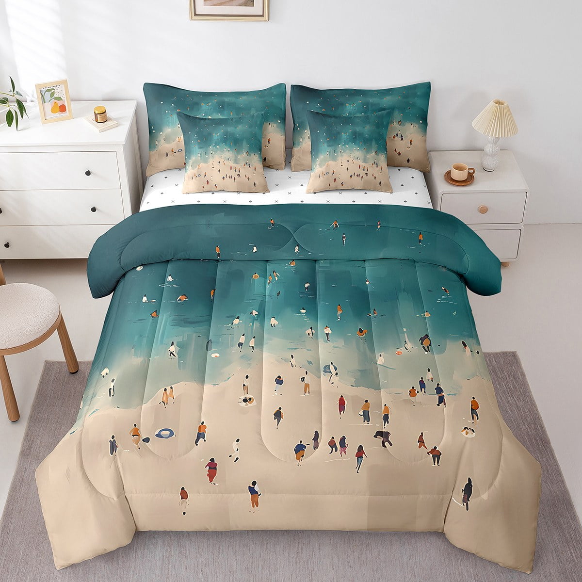 jejeloiu Ocean Sea Beach Twin Bedding Sets,7-Piece,Oil Watercolor ...