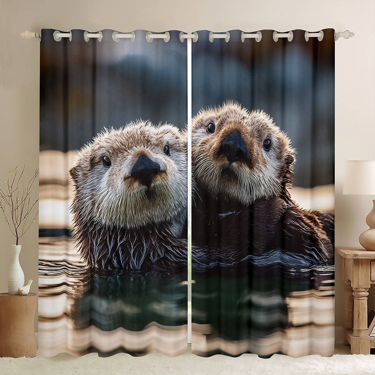 jejeloiu Ocean Sea Otter Blackout Curtains Set of 2 (52x84 Each),Cute ...
