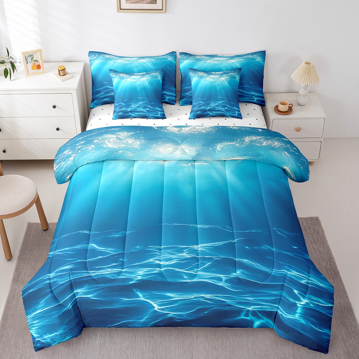 jejeloiu Ocean Theme Bedding Comforter Set,7 Pieces,Marine Life Sealife ...