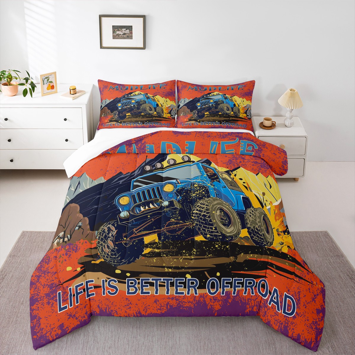 jejeloiu Off-Road Vehicle King Size Comforter Sets,Outdoor Truck ...