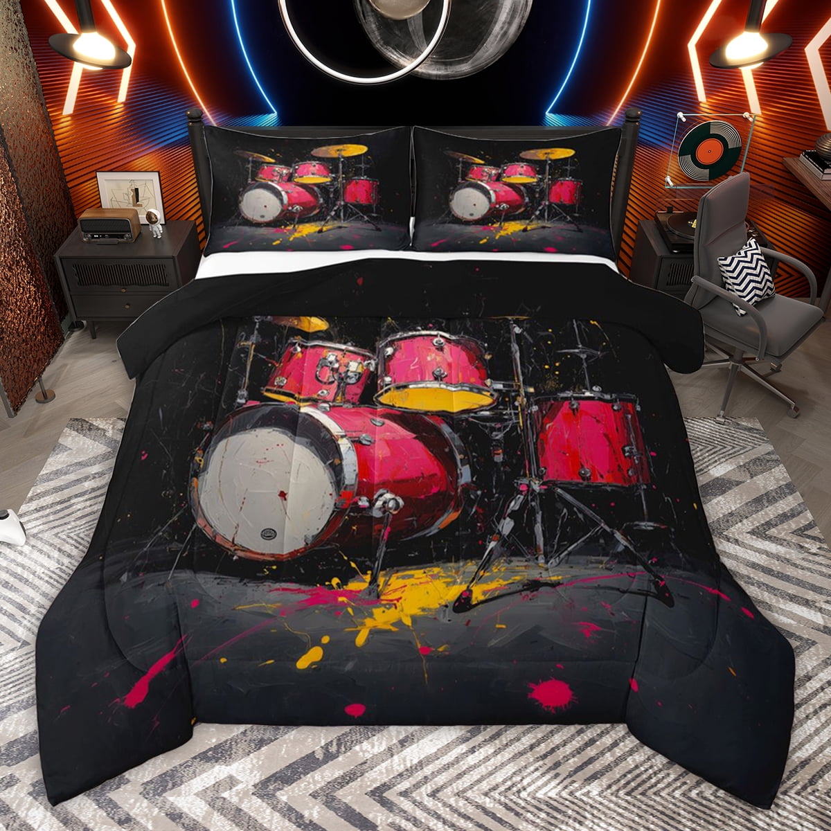 jejeloiu Oil Painting Drum Kit Twin Comforter Sets,Rock Music ...