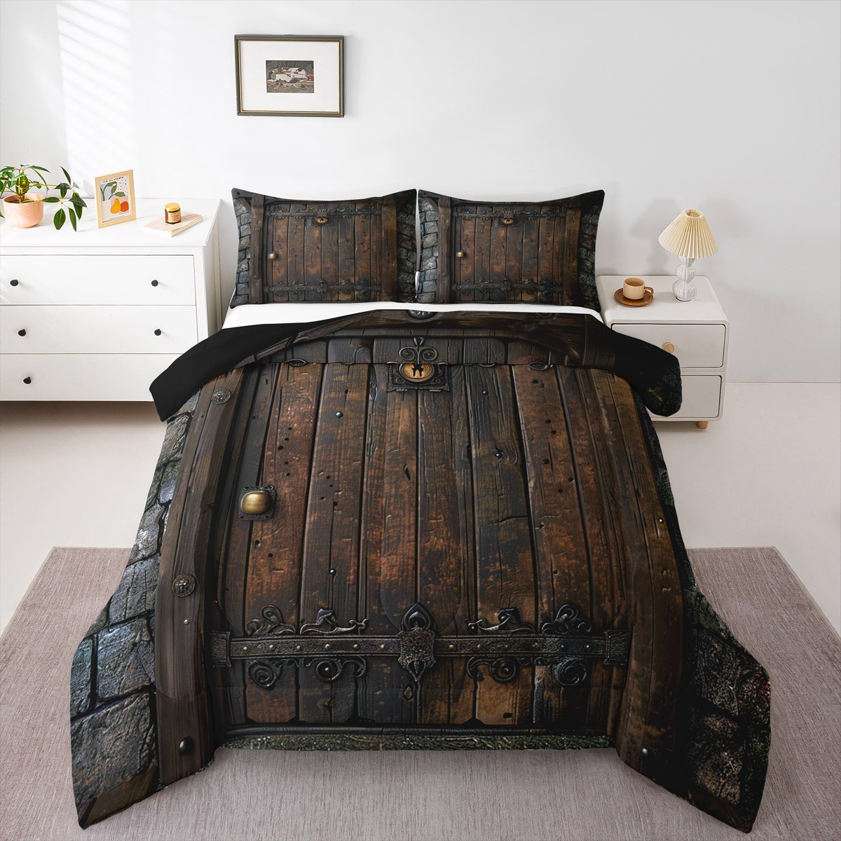 jejeloiu Old Barn Door Bedding Comforter Set,Rustic Farmhouse Cabin ...