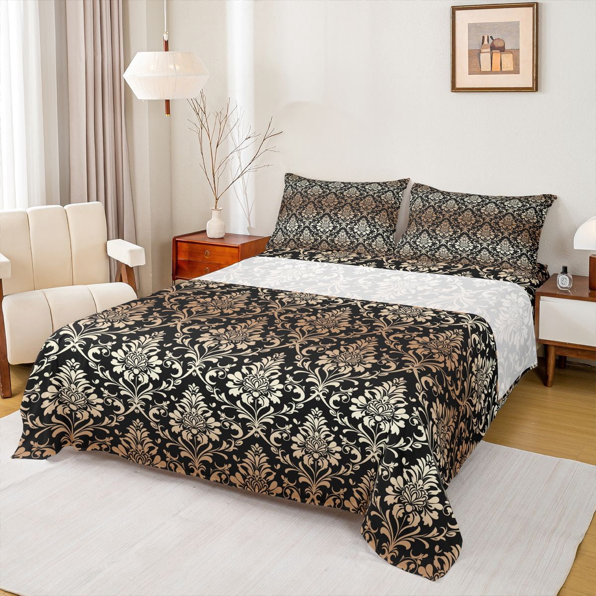 jejeloiu Opulent Damask King Sheets,Vintage Print Bedding For Adults ...