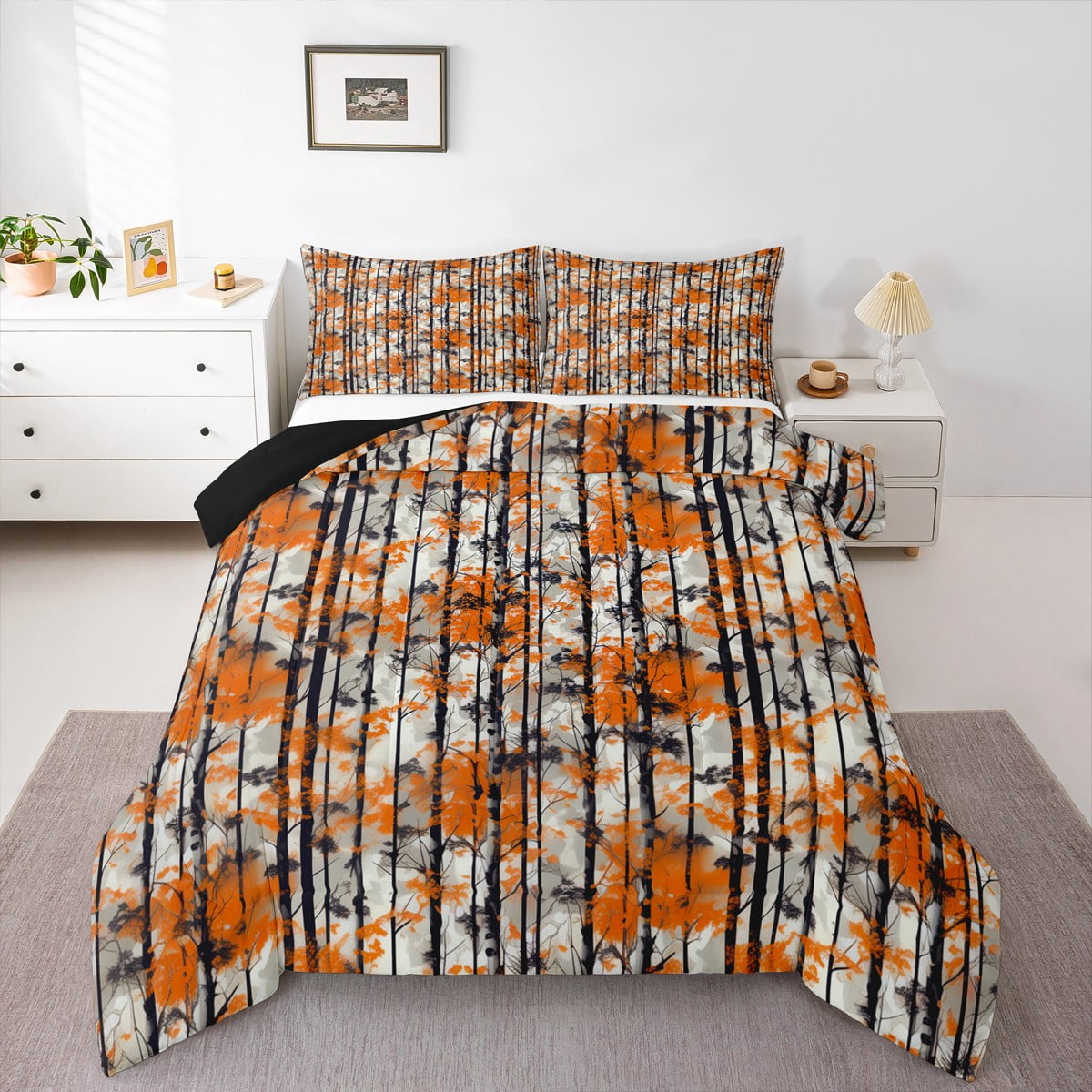 jejeloiu Orange Leaves Birch King Size Comforter Sets,Tropical ...