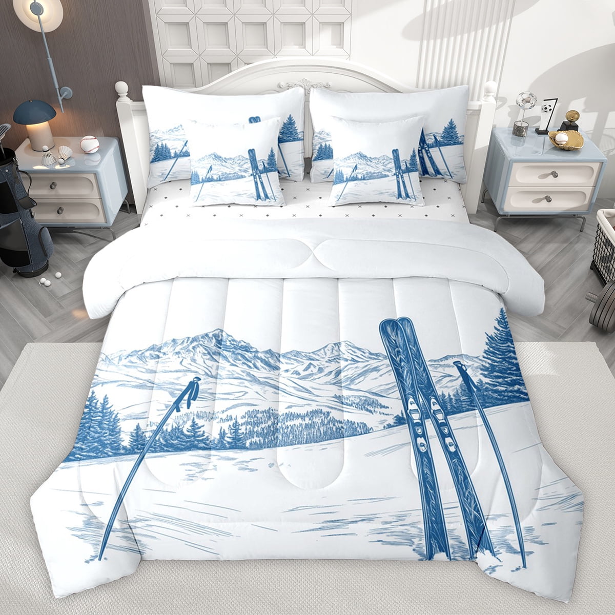 jejeloiu Outdoor Skiing Game 7-Piece Twin Bedding Sets,Snowboard Ski ...
