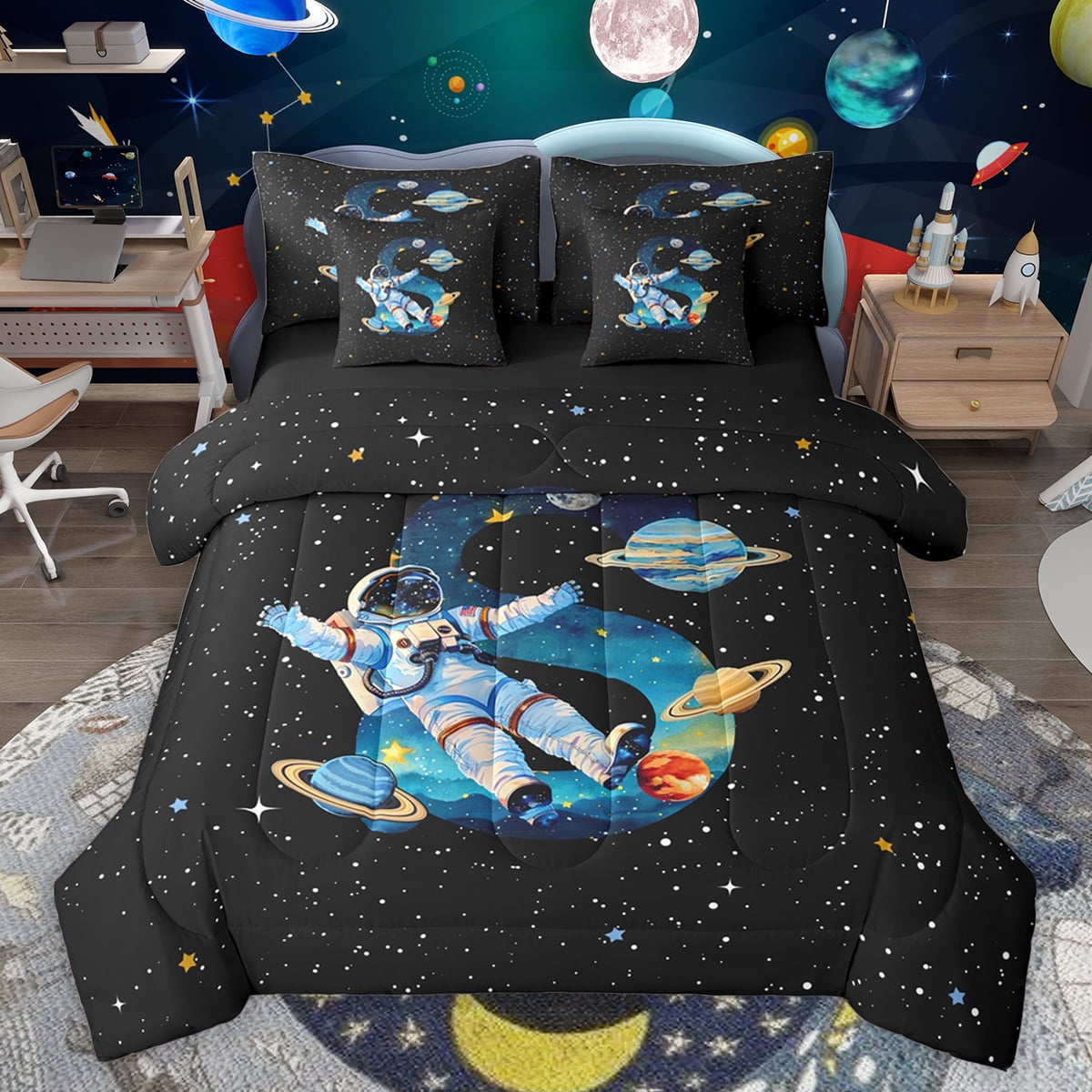 jejeloiu Outer Space Landscape 7-Piece Bedding Comforter Set,Cartoon ...