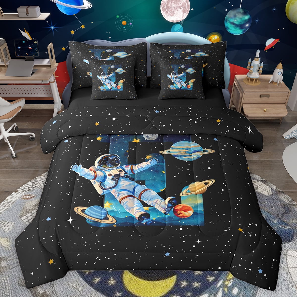 jejeloiu Outer Space Landscape 7pcs Bedding Comforter Set,Cartoon ...