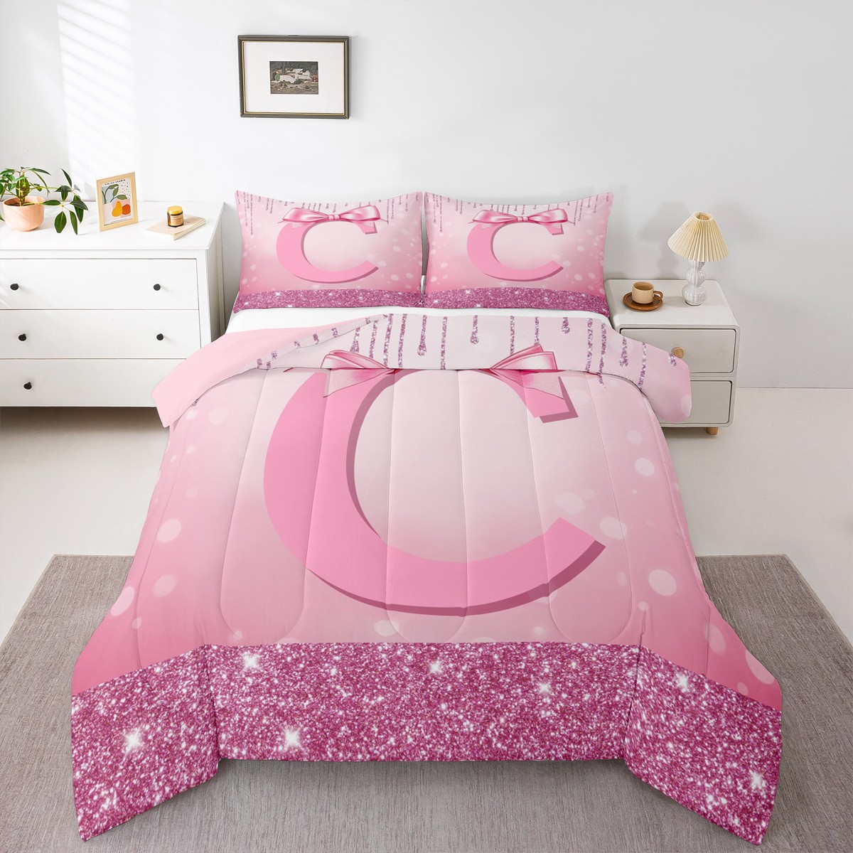 jejeloiu Personalized Gifts Bow Bedding Comforter Set,Letter C Twin ...