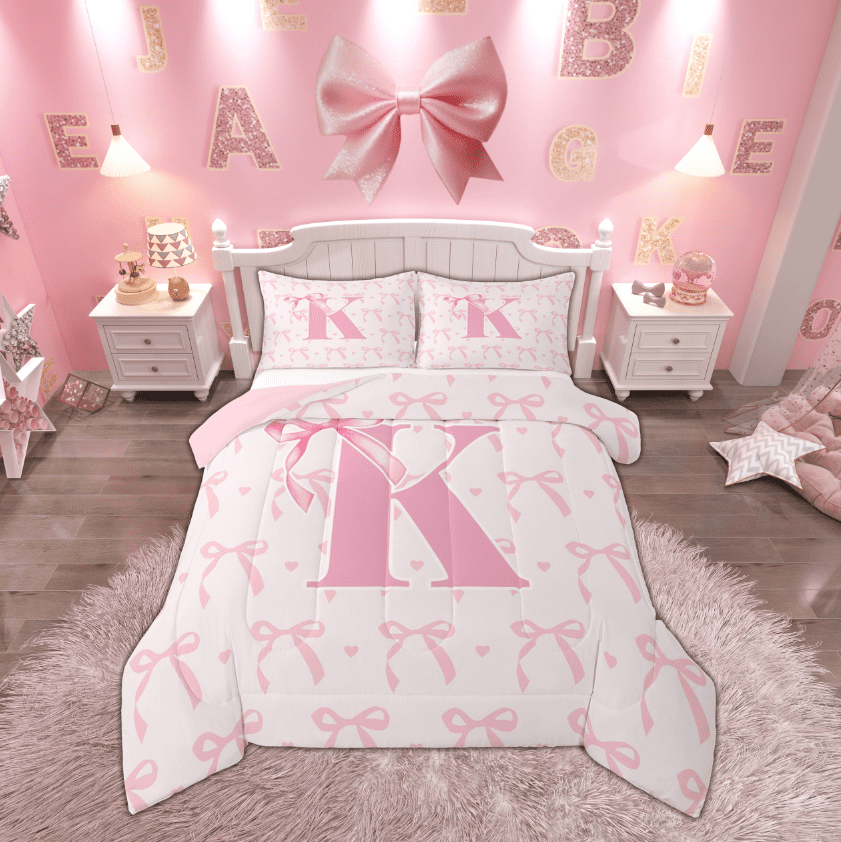 jejeloiu Personalized Gifts Bow Bedding Comforter Set,Letter K Twin ...