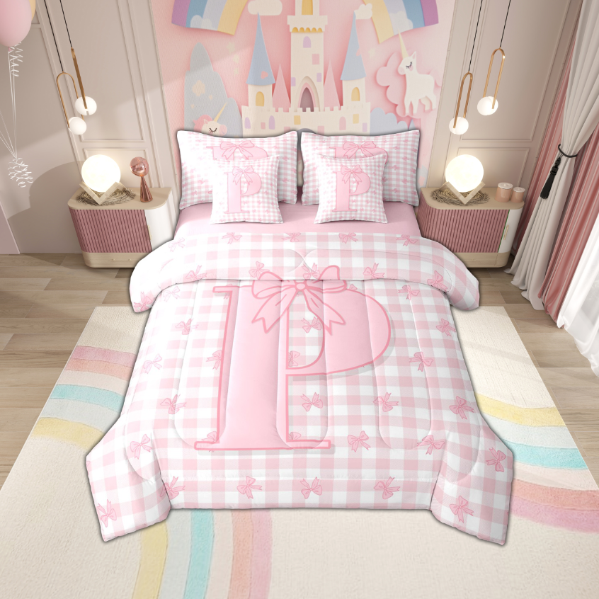 jejeloiu Personalized Gifts Bow Twin Bedding Sets 7-Piece,Letter P ...