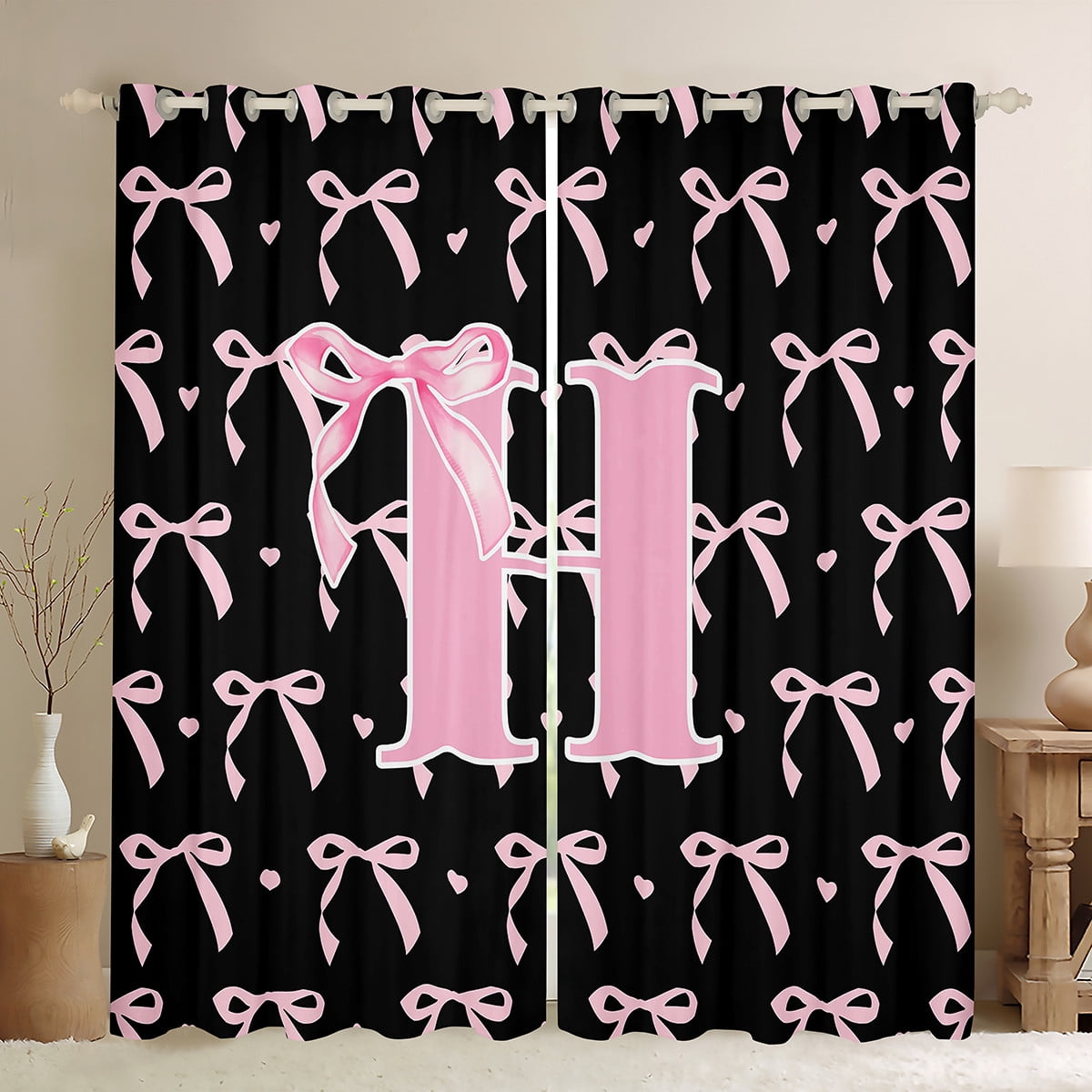 jejeloiu Personalized Letter H Curtains Pack of 2 (42x84 Each),Pink ...