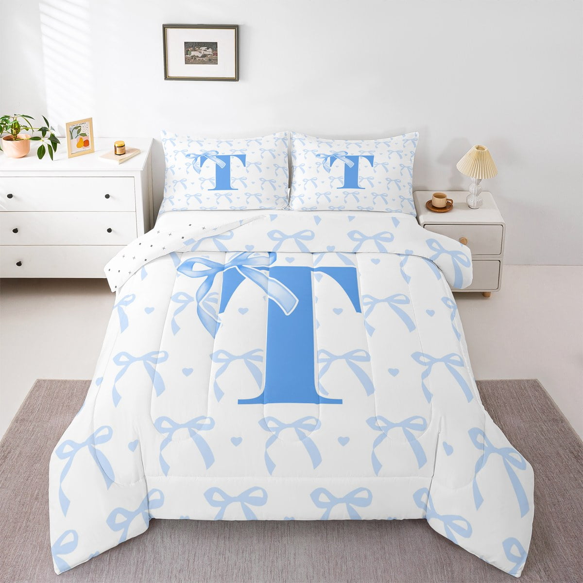 jejeloiu Personalized Letter T Full Size Comforter Sets,Blue ...