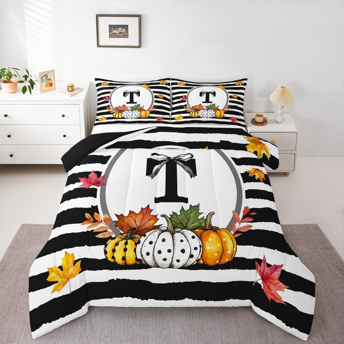jejeloiu Personalized Letter T Queen Comforter Set,Bowknot Monogrammed ...