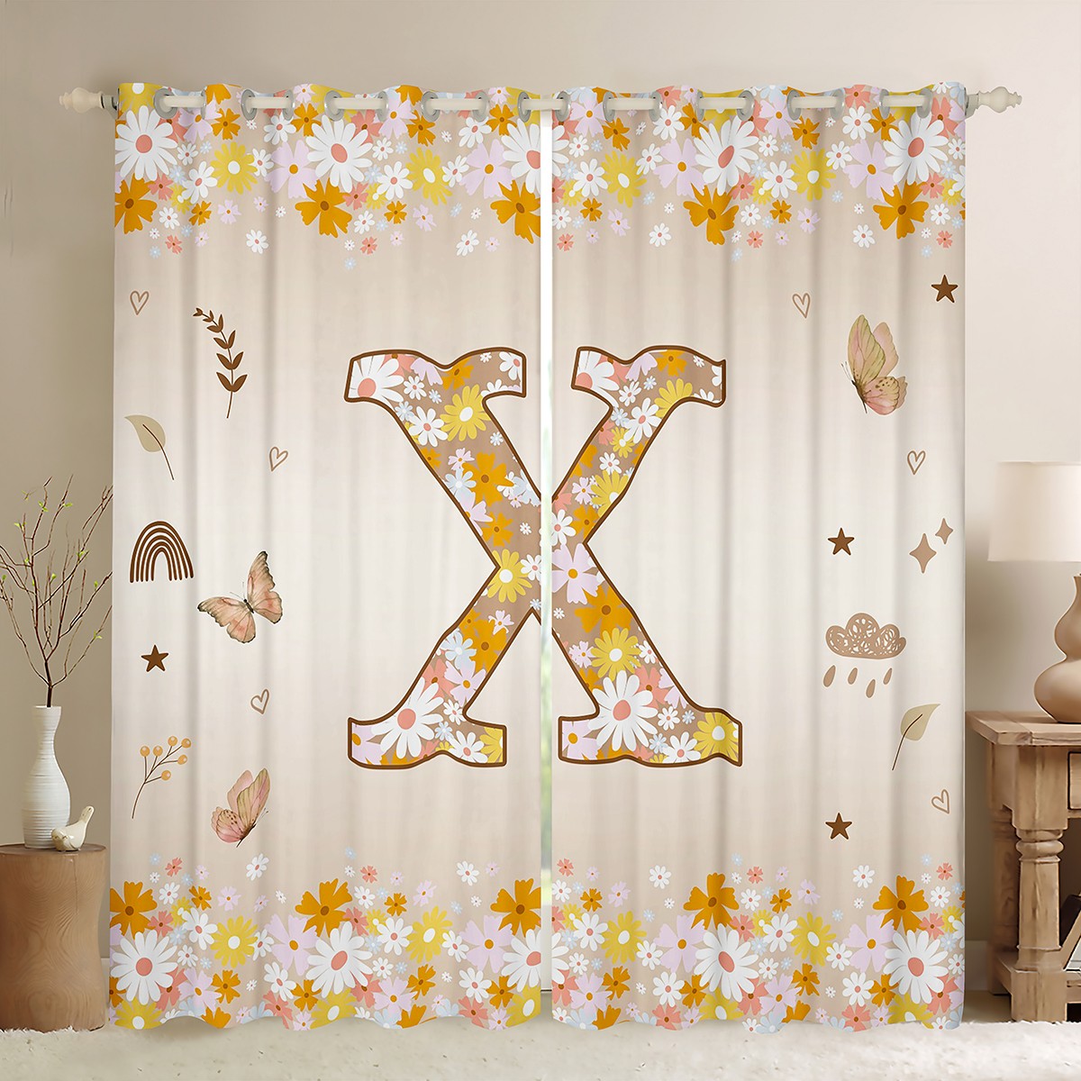 jejeloiu Personalized Letter X Blackout Curtains Set of 2 (38x54 Each ...