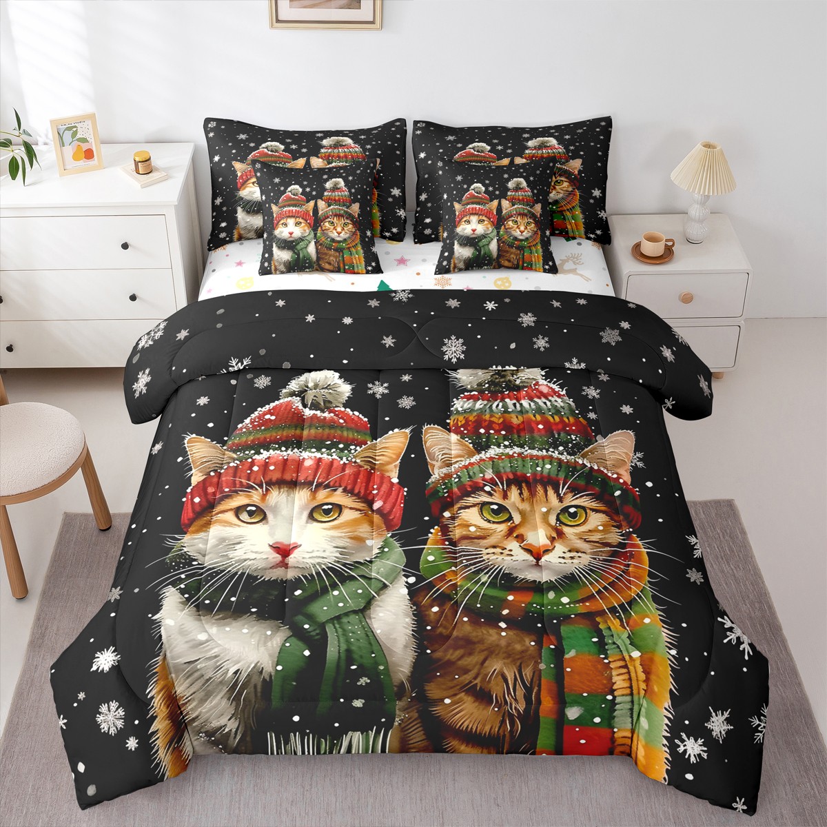 jejeloiu Pet Animal Cat 7-Piece Twin Bedding Sets,Kawaii Kitten Bedding ...