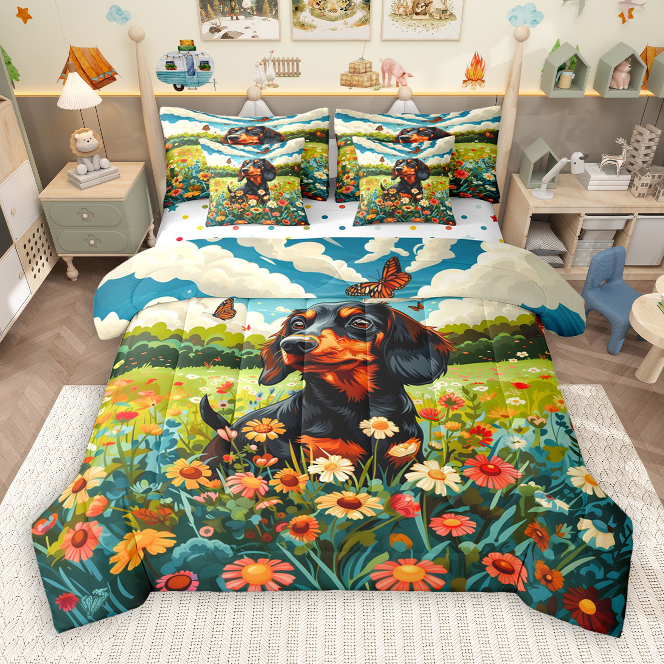 jejeloiu Pet Dogs Lover 7 Pieces Bedding Comforter Set,Cute Dachshund ...