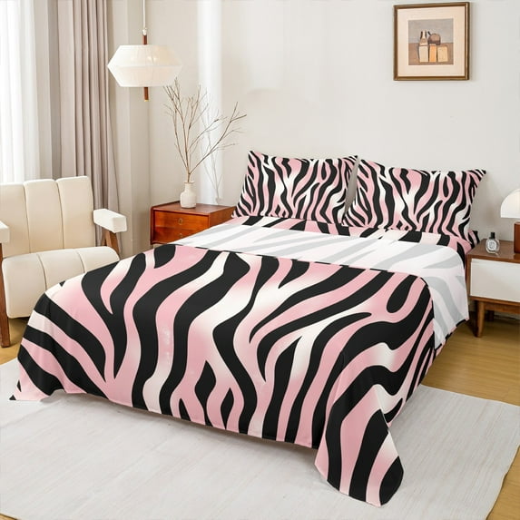 jejeloiu Pink Black Stripes Bed Sheets,Jungle Zebra Striped King Sheets ...