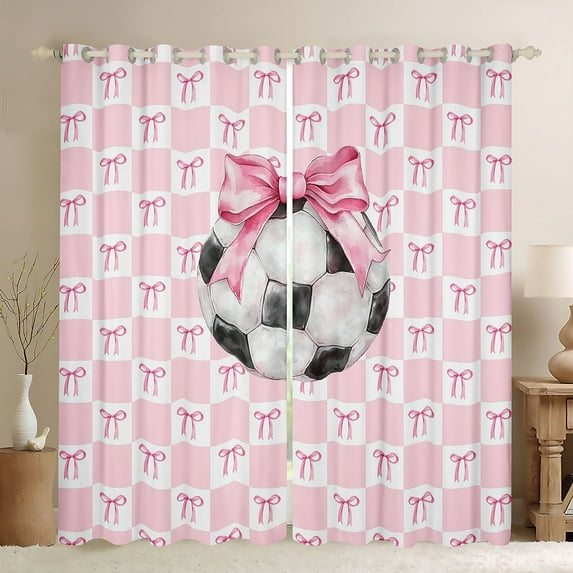 jejeloiu Pink Bows Black Out Curtains,Kids Football Game Curtains Pack ...