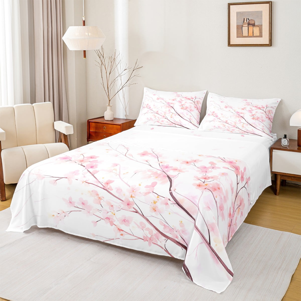 jejeloiu Pink Cherry Blossom Twin Sheet Sets,Natural Landscape Twin ...