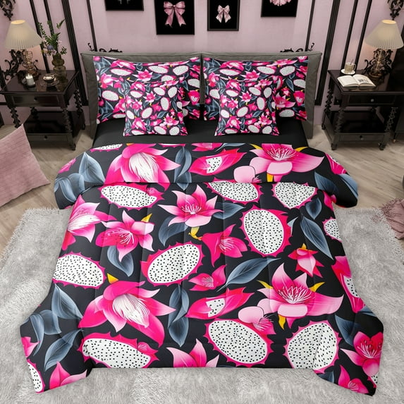 jejeloiu Pitaya 7 Pieces Bedding Comforter Set,Tropical Fruit Full ...
