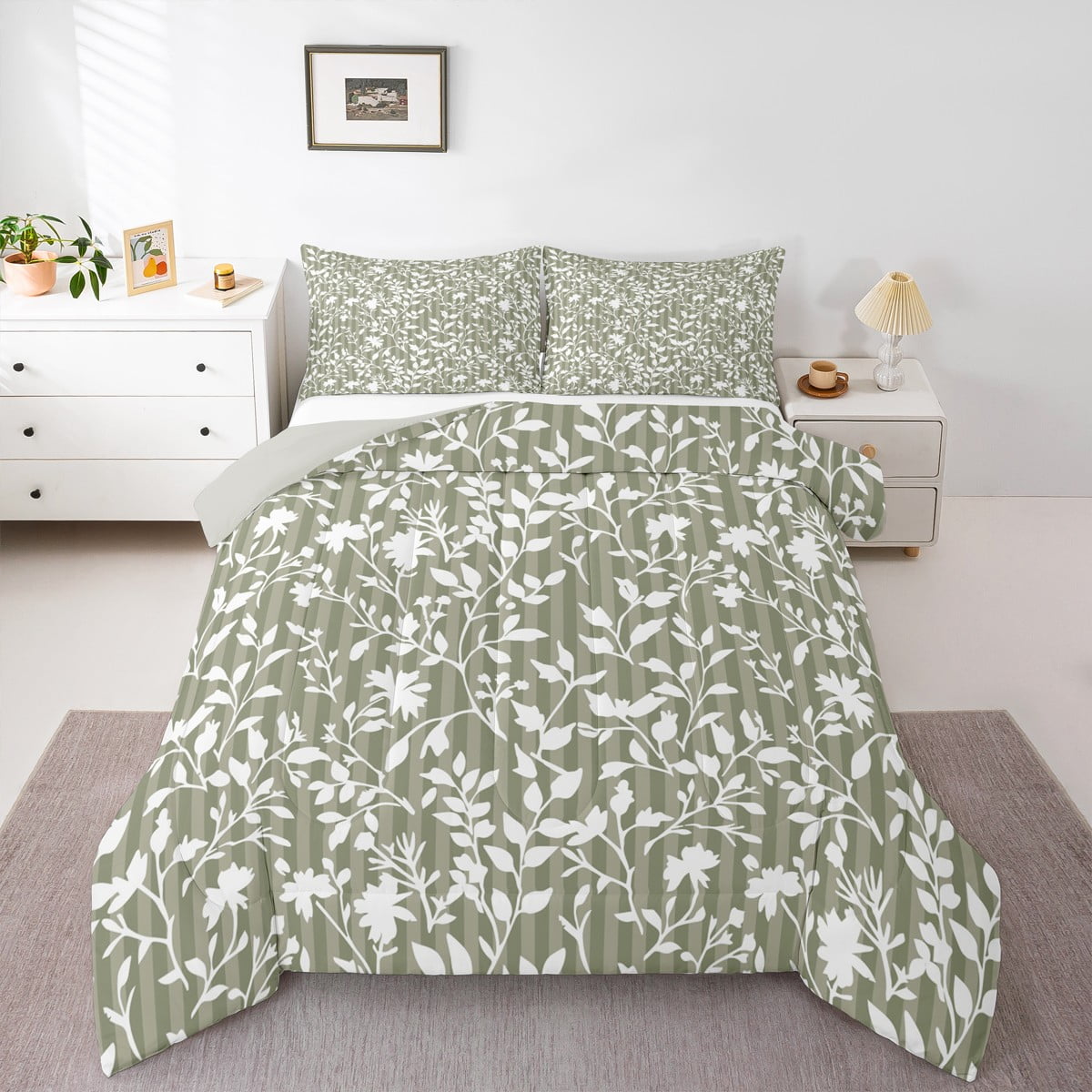 jejeloiu Plant Leaves Full Size Comforter Sets,Nature Theme Bedding ...