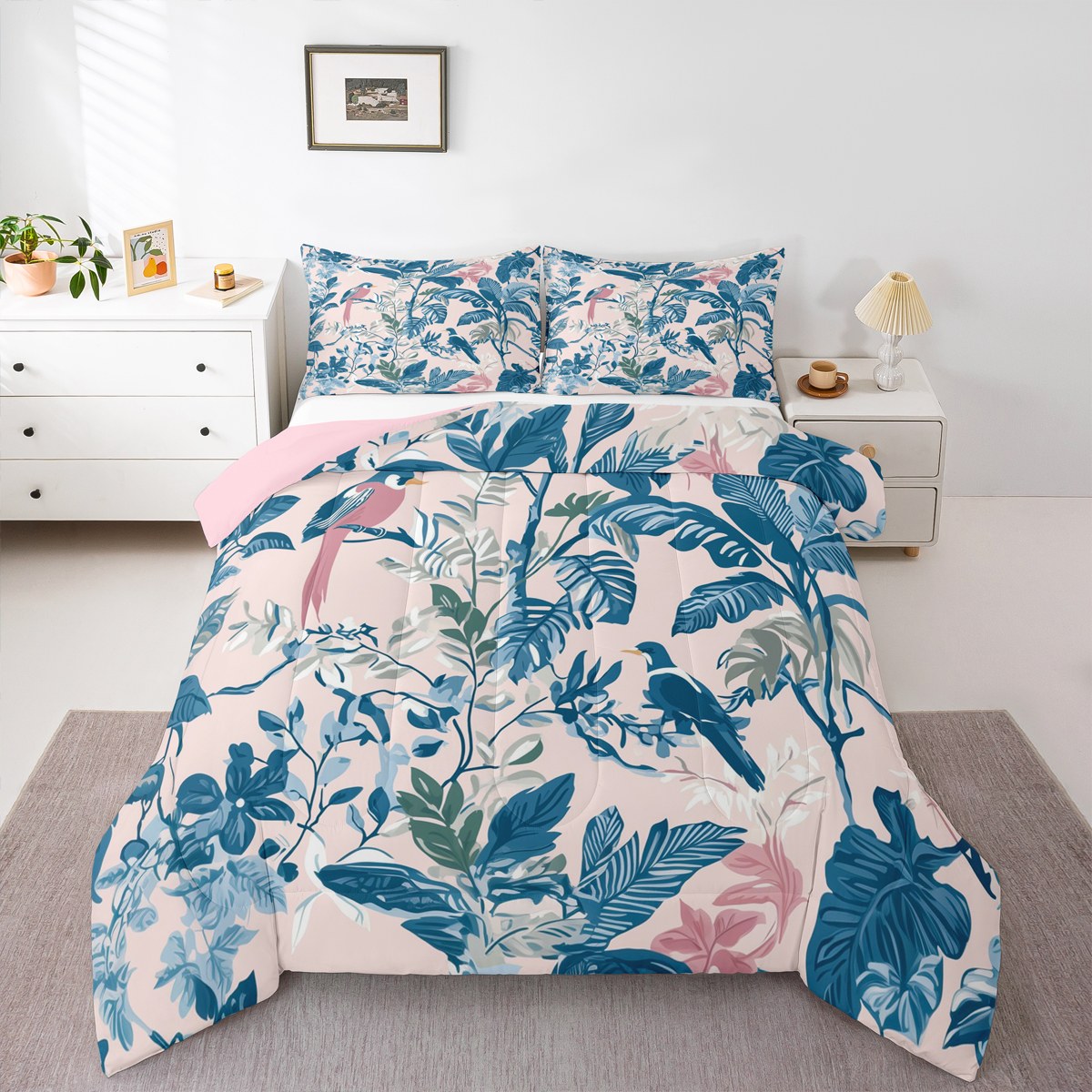 jejeloiu Plant Palm Monstera Queen Comforter Set,Tropical Botanical ...