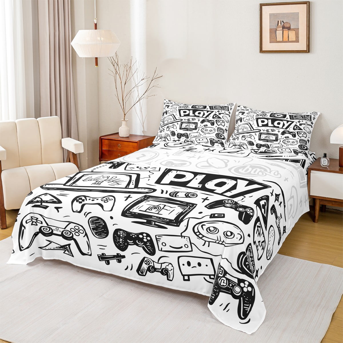 jejeloiu Play Game Full Size Sheets,Cartoon Gamepad Controller Bed ...