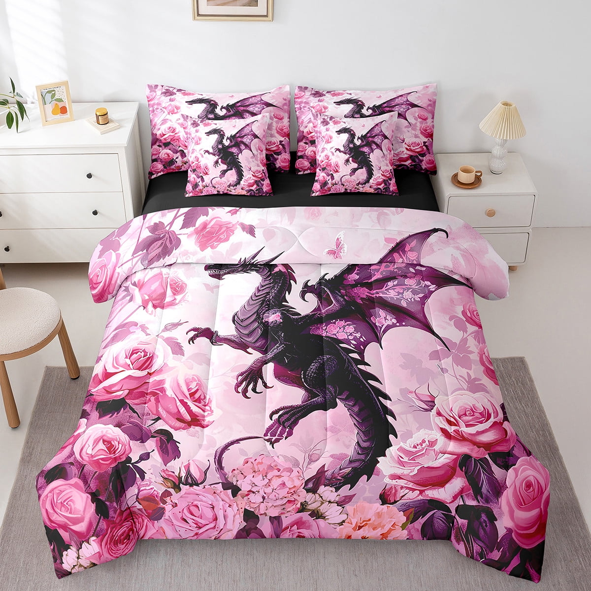 jejeloiu Purple Dragon Bedding Comforter Set,7pcs,Magic Animal Queen ...