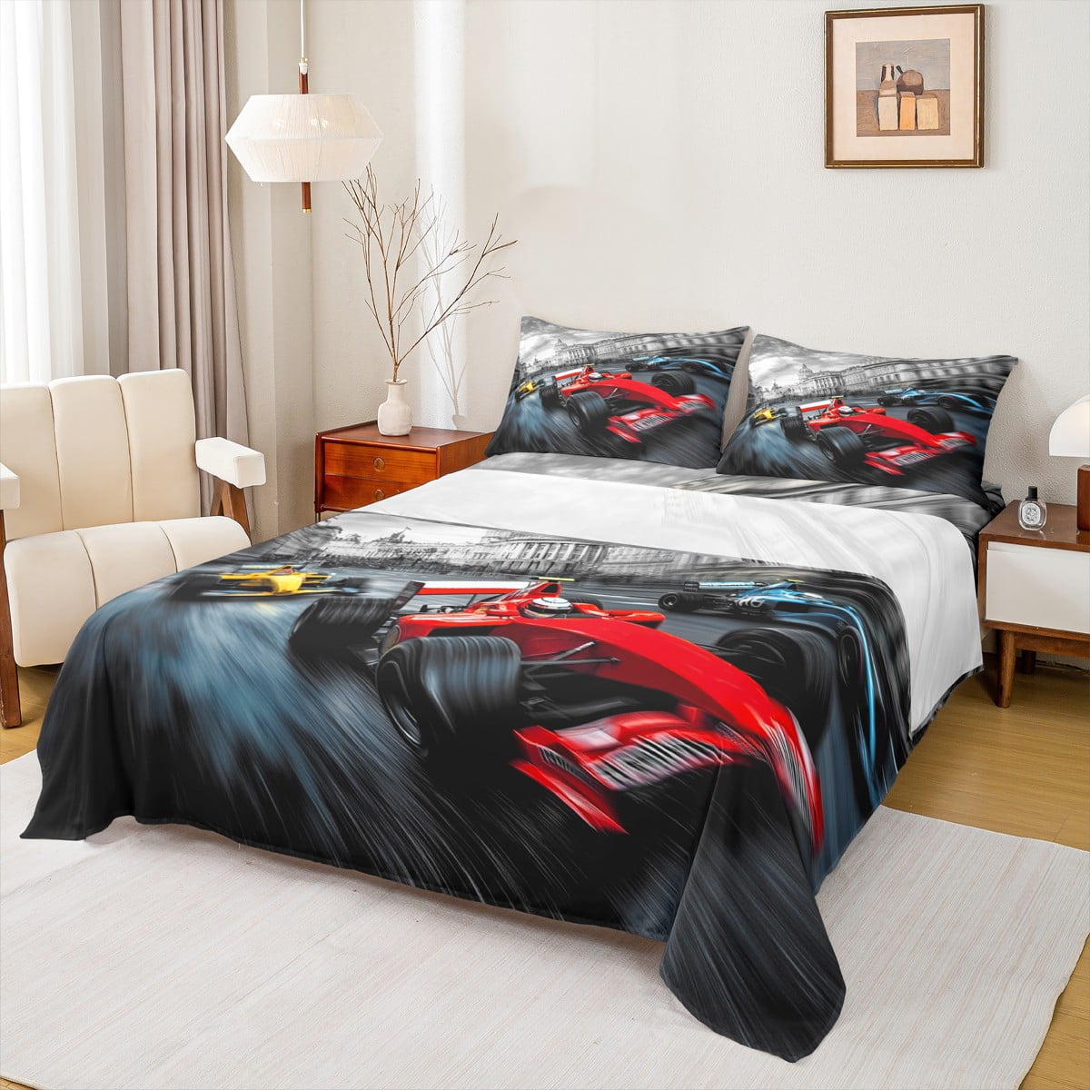 jejeloiu Race Car Bed Sheets,Colorful Race Track King Sheets,Extreme ...