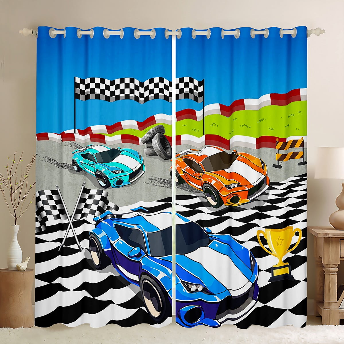 jejeloiu Racing Car Blackout Curtains,Extreme Sports Game Curtains Pack ...