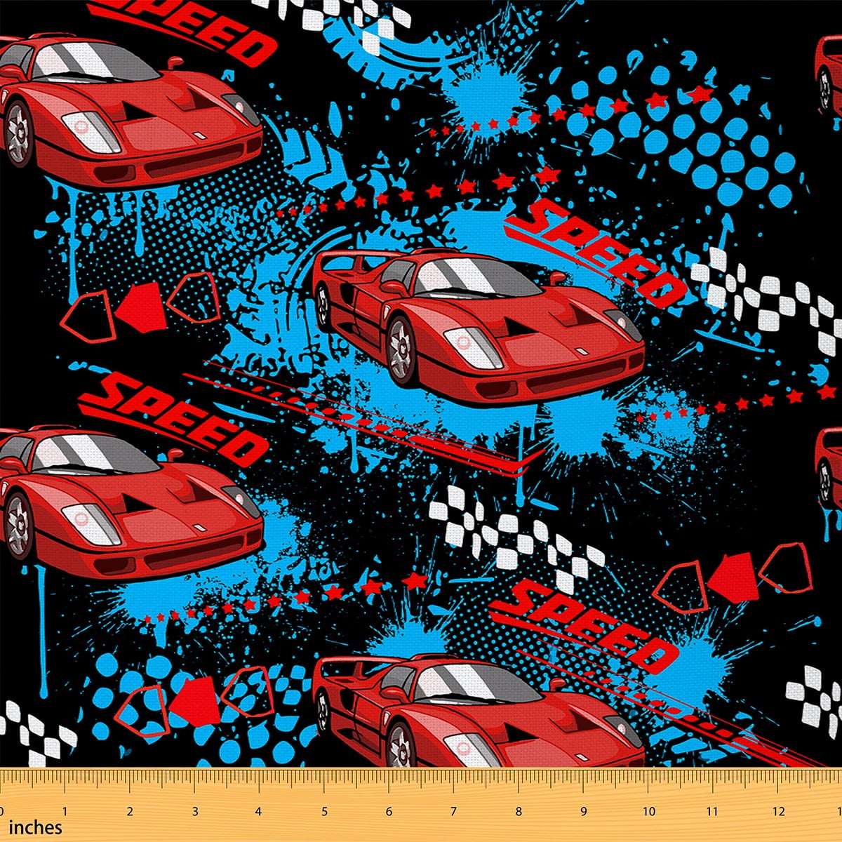 jejeloiu Racing Car Fabric by the Yard 2 Yards,Extreme Sport Room Decor ...