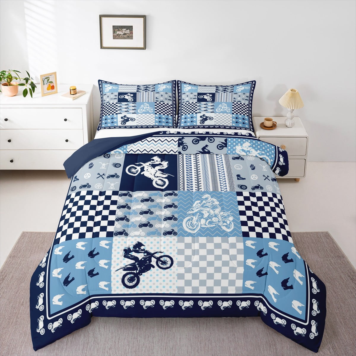 jejeloiu Racing Motorcycle Queen Comforter Set,Extreme Sports Theme ...
