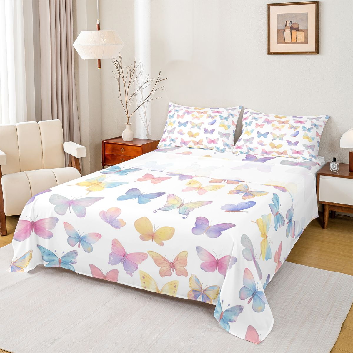 jejeloiu Rainbow Butterfly Bed Sheets,Wild Flying Animal King Sheets ...