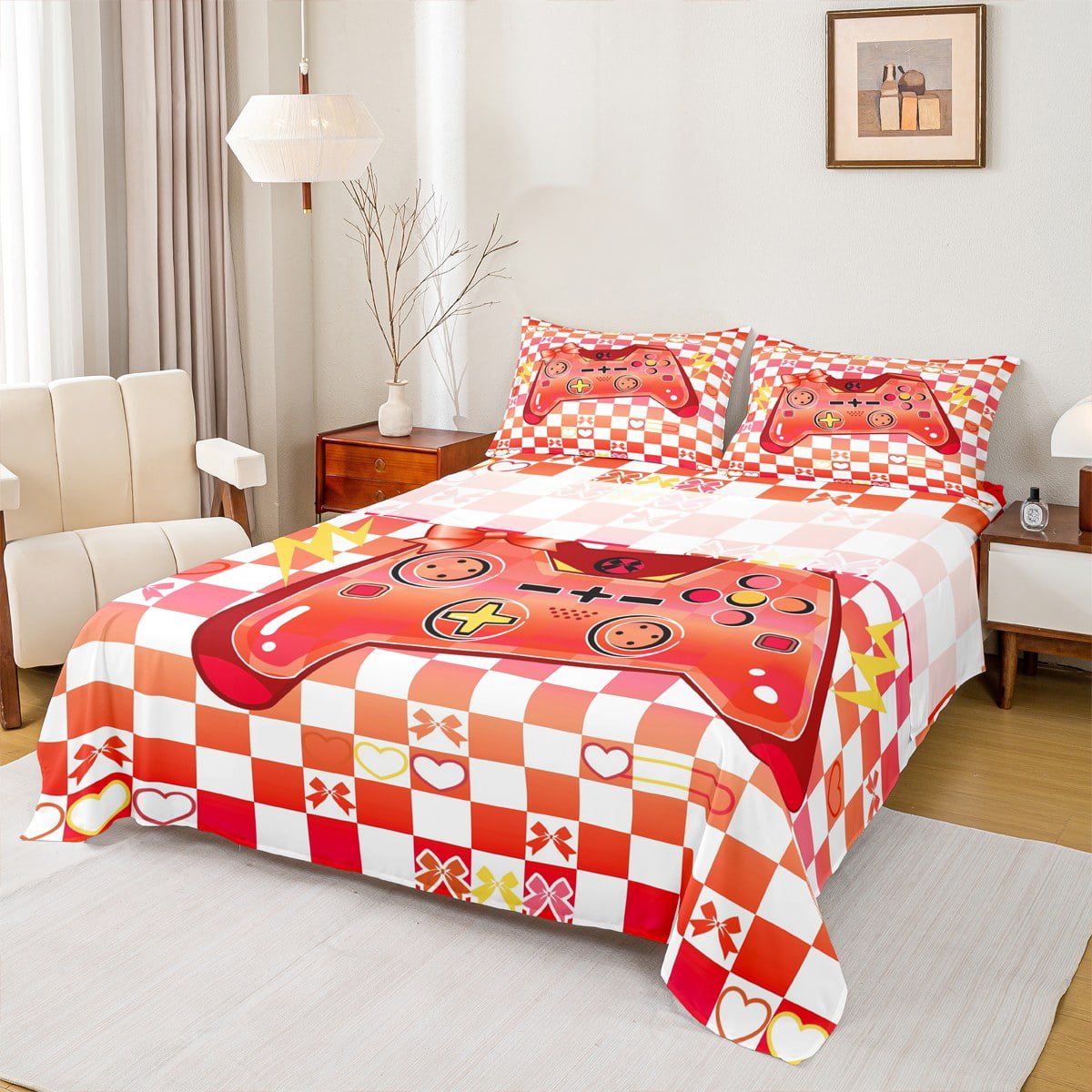 jejeloiu Re Gamepad Queen Sheet Sets,Modern Video Game Flat Sheet ...