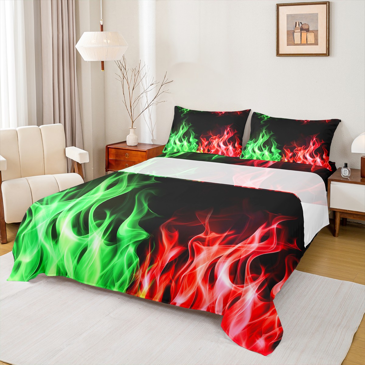jejeloiu Red Blue Flame Full Size Sheets,3D Fire Bed Sheets,Cool Flames ...