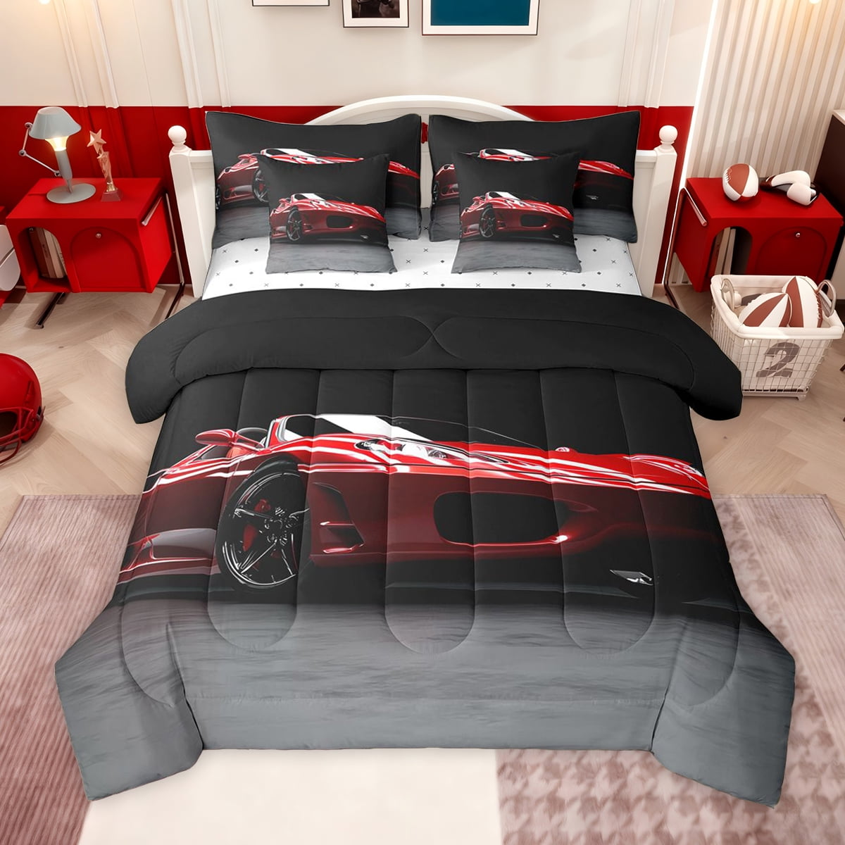 jejeloiu Red Car Sports 7pcs Bedding Comforter Set,Speed Racing Cars ...