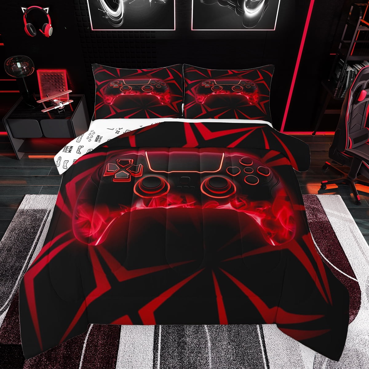 jejeloiu Red Game Console Queen Comforter Set,Kids Gamepad Controller ...