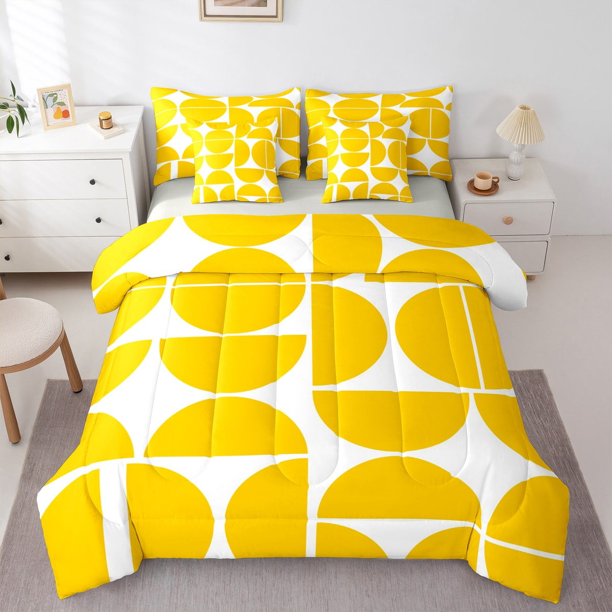 jejeloiu Red Geometry Circle Bedding Comforter Set 7 Pieces,Modern ...